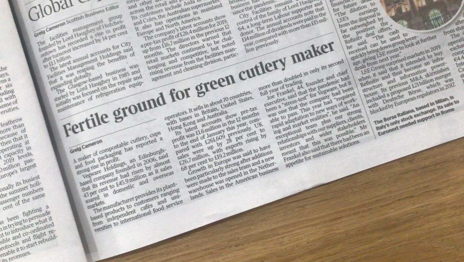 We're in today's Times for 43% growth in a year - Vegware News